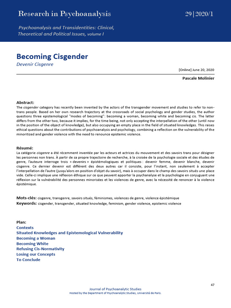 Molinier, P. Becoming Cisgender | PDF | Transgender | LGBTQIA+ Studies
