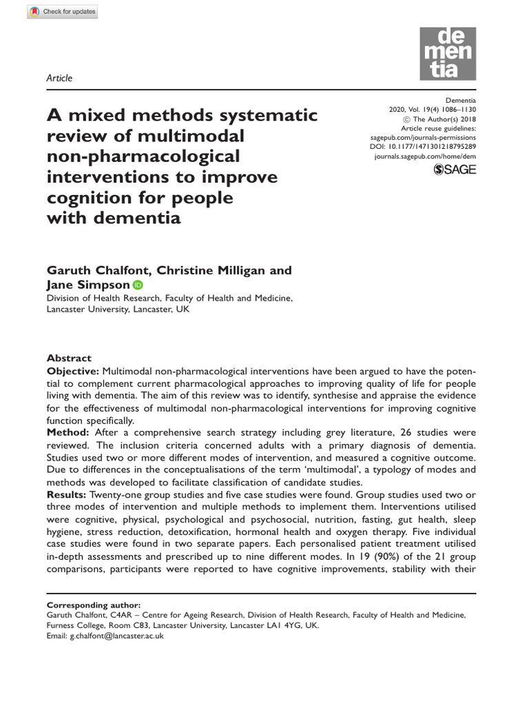 Multimodal Non-pharmacological Interventions | PDF | Dementia | Neuroplasticity