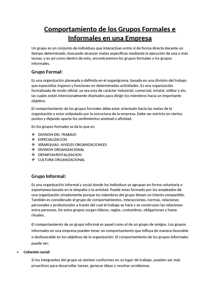 Grupos Formales e Informales en Empresas | PDF | Comportamiento | Business