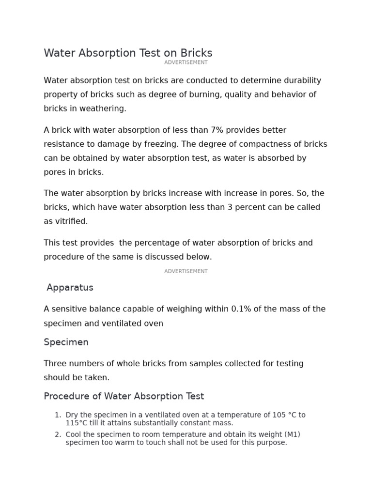 Water Absorption of Bricks | PDF
