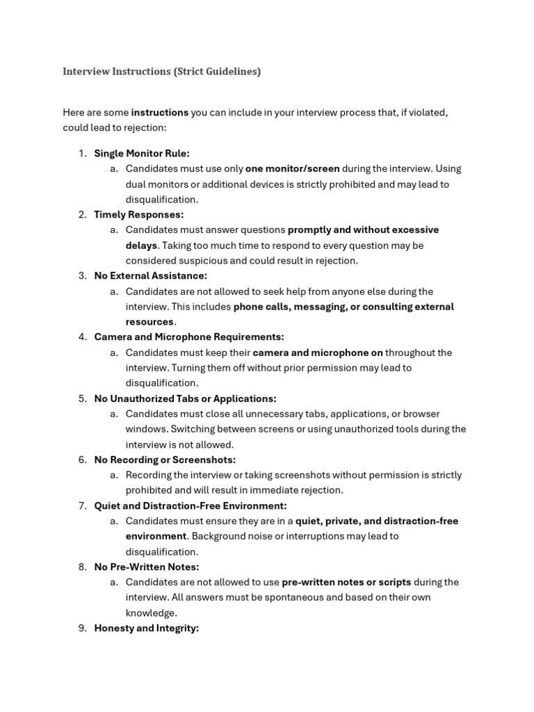 Interview Instructions (Strict Guidelines) | PDF | Computing