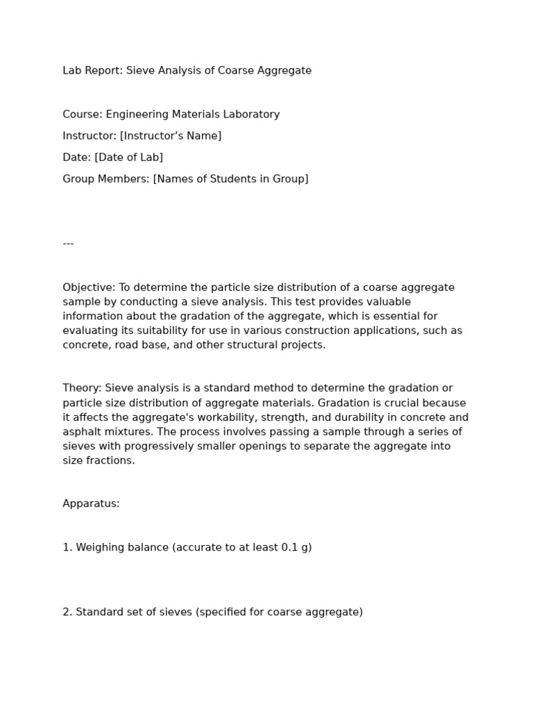 Lab Report of Sieve Analysis of Course Aggregate | PDF