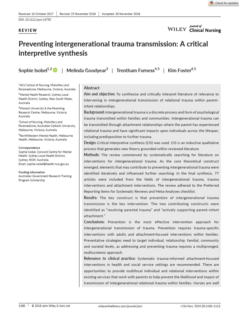 Journal of Clinical Nursing - 2018 - Isobel - Preventing Intergenerational Trauma Transmission A ...