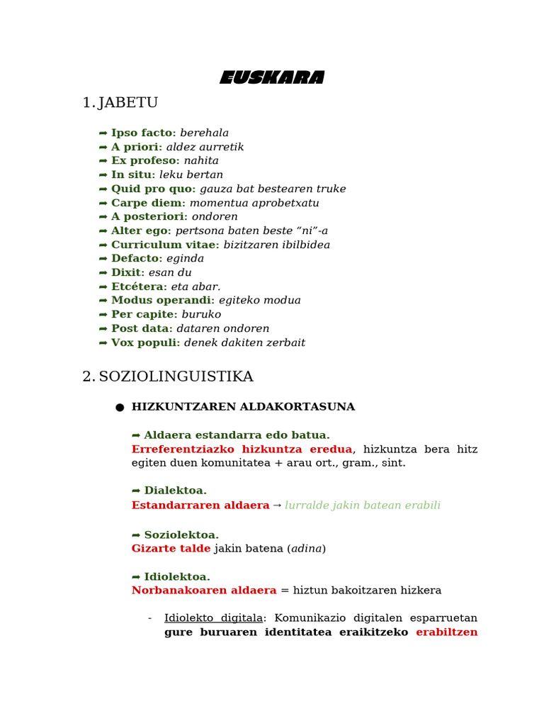 Euskara Global Apunteak | PDF