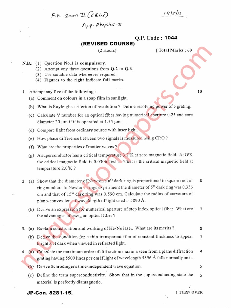 Fe Sem2 Phy2 May15 | PDF