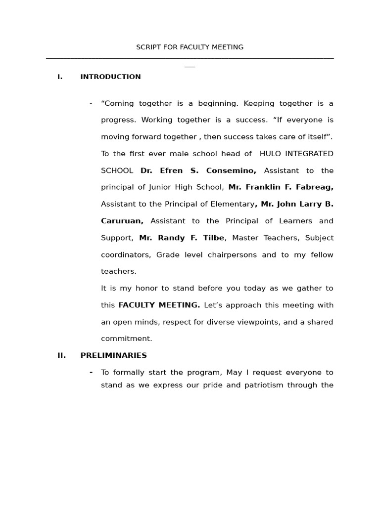 Script For Faculty Meeting | PDF