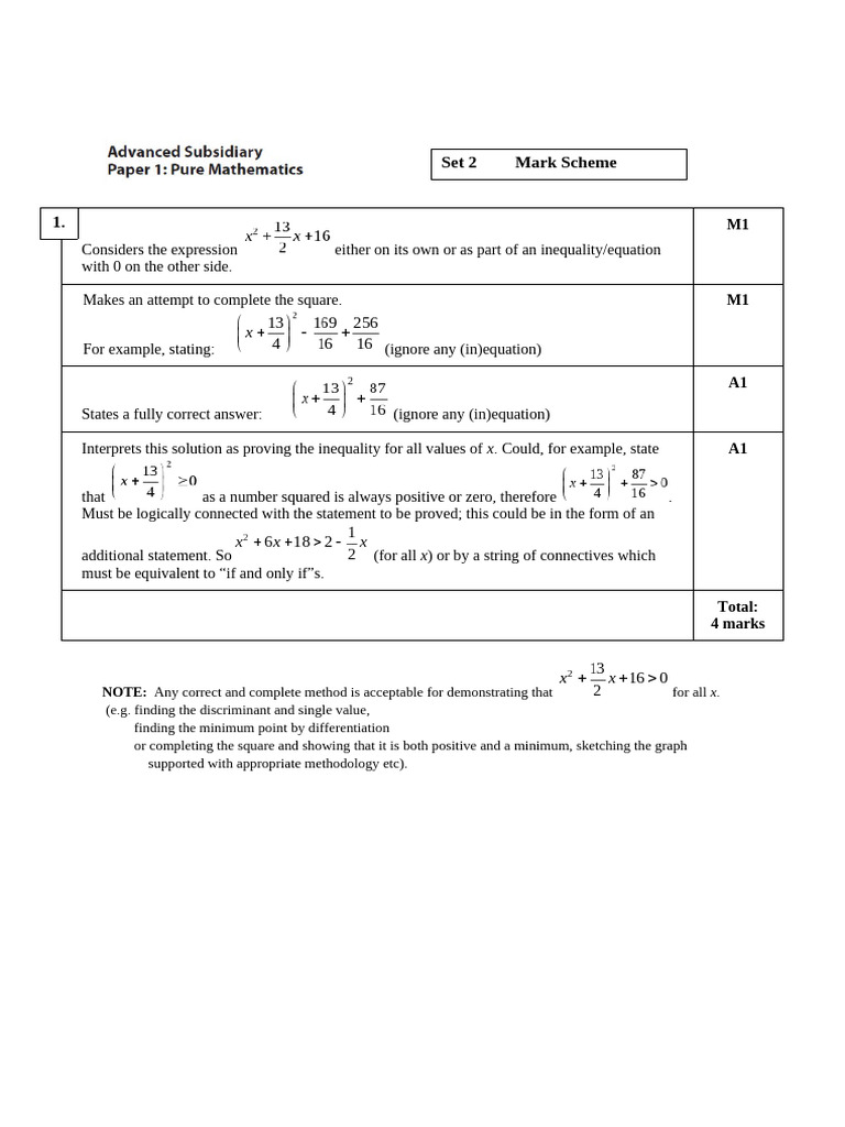 As Pure Mathematics Practice Set 2 Mark Scheme | PDF | Logarithm ...