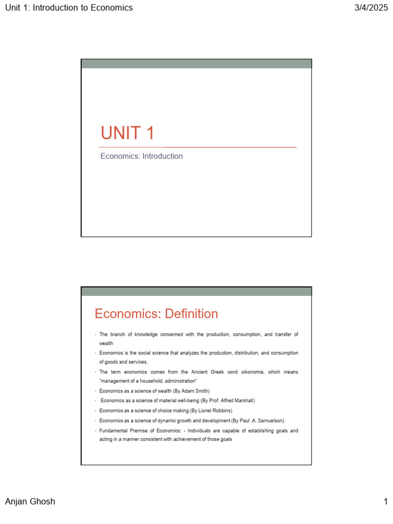 Unit 1 Economics Introduction | PDF | Economics | Microeconomics