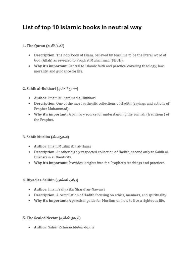 Top 10 Essential Islamic Books | PDF | Hadith | Muhammad