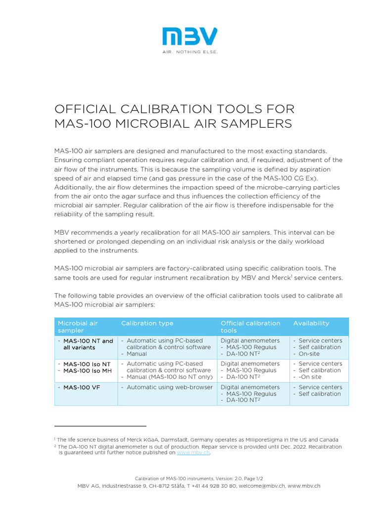 MAS-100 Microbial Sampler Calibration Guide | PDF | Calibration