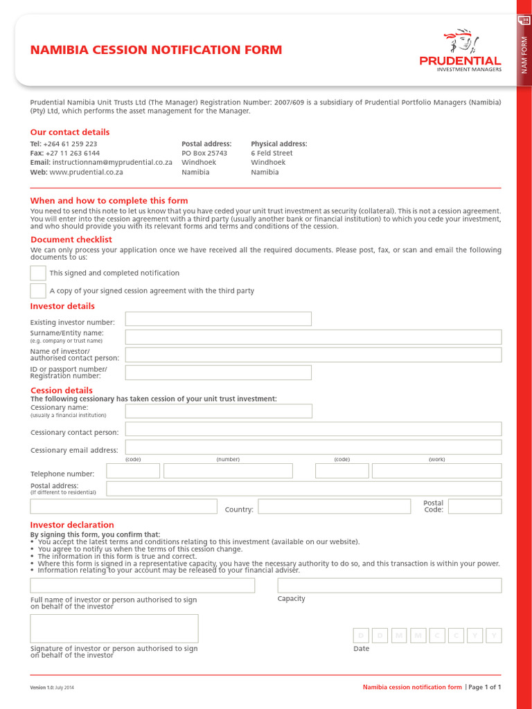 Namibia Cession Notification Form e | PDF
