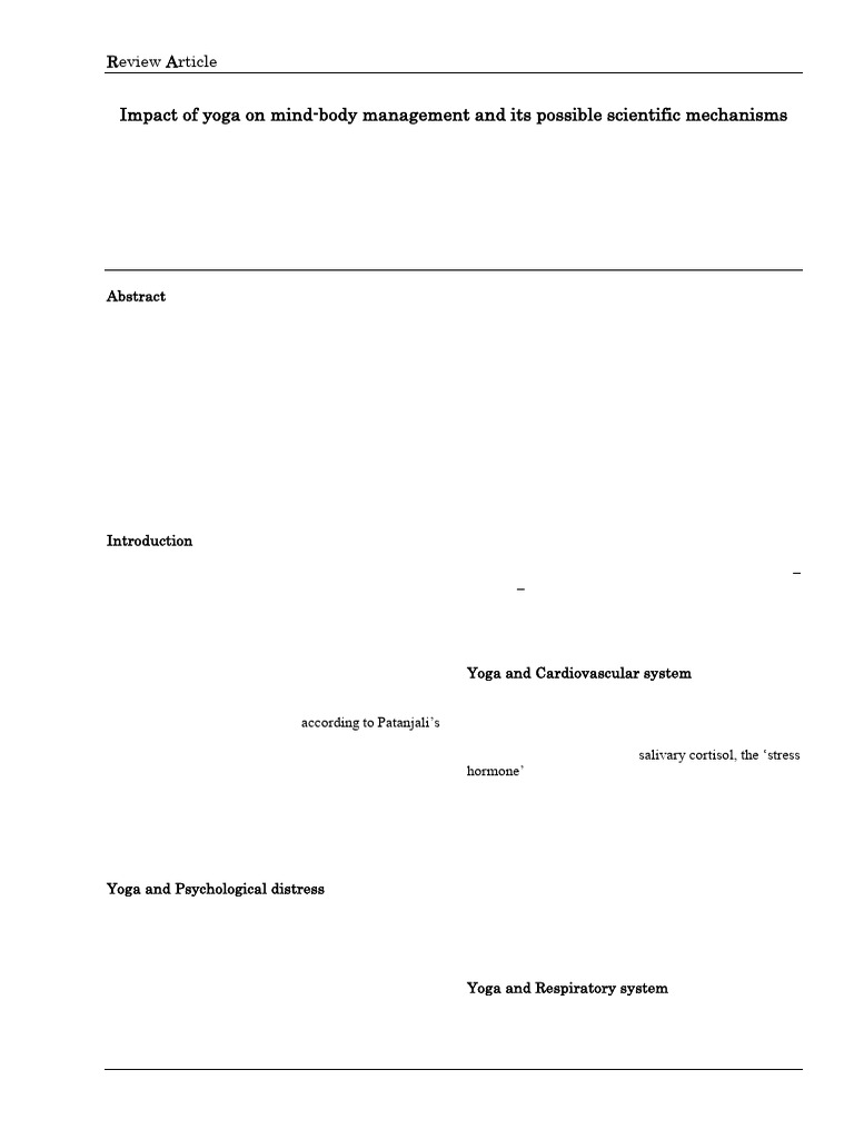 Impact of Yoga On Mind Body Management A | PDF | Stress (Biology ...