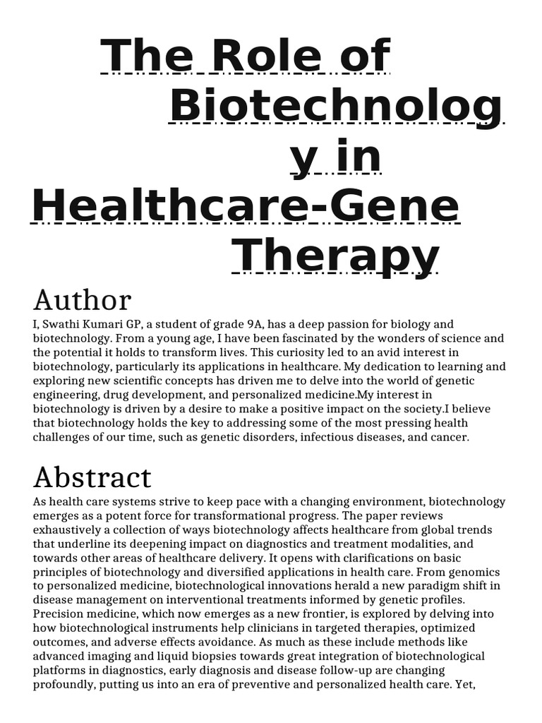 The Role of Biotechnology in Healthcare | PDF | Gene Therapy | Gene