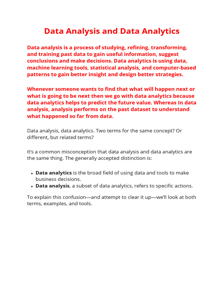2.data Analysis Vs Analytics | PDF | Data Analysis | Analytics