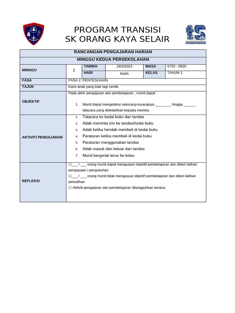 RPH Ringkas Transisi Sila Edit | PDF