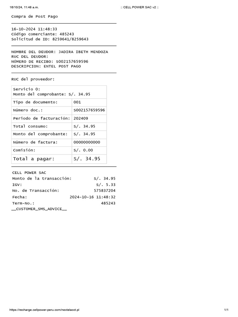 Compra Post Pago Cell Power SAC | PDF