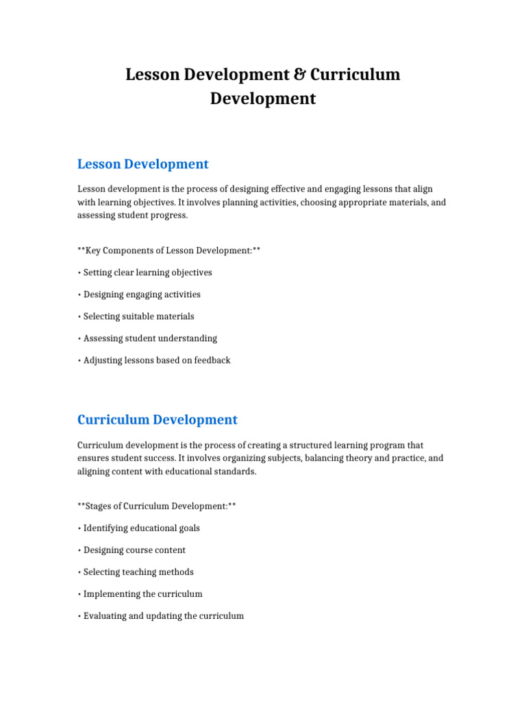 Lesson Curriculum Development | PDF