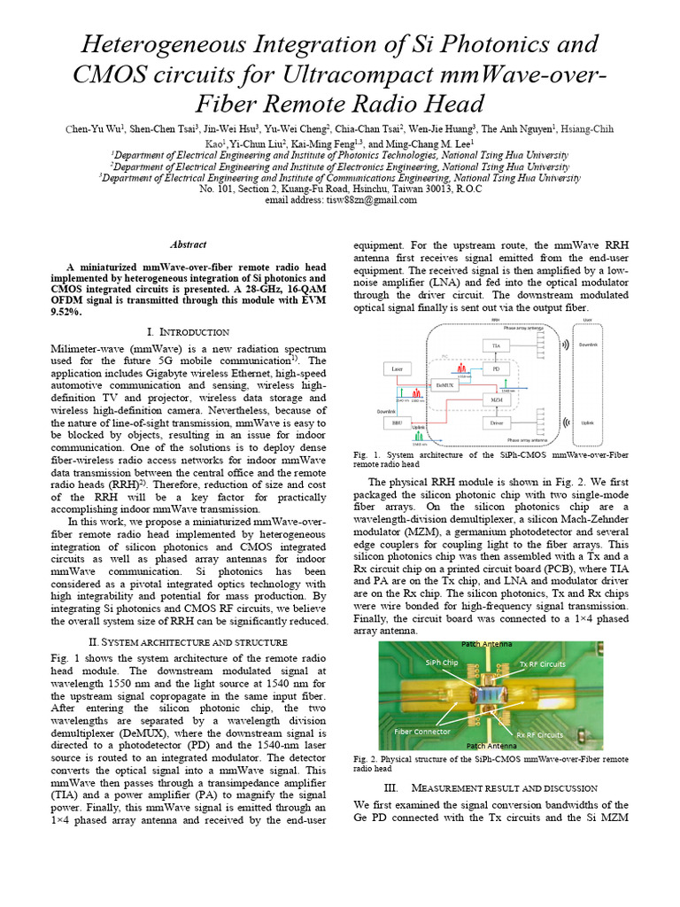 Heterogeneous Integration of Si Photonics and CMOS Circuits For Ultracompact mmWave-over-Fiber ...