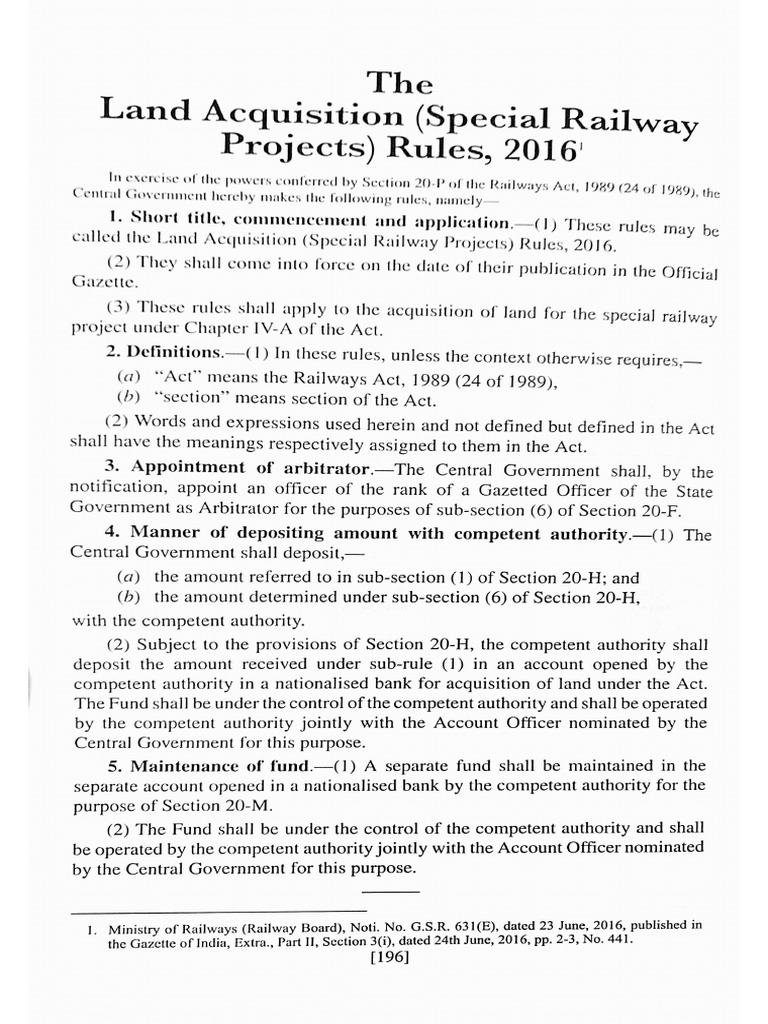 Land Acquisitions (Special Railway Projects) Rules, 2016. | PDF