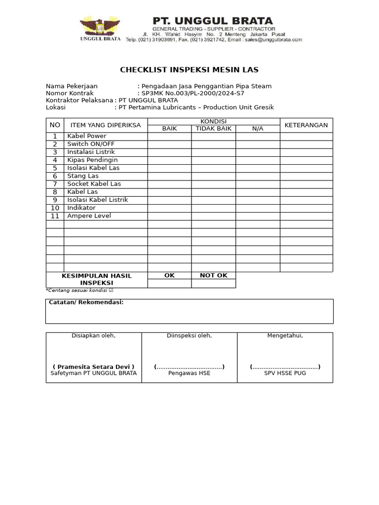 Form Inspeksi Mesin Las | PDF