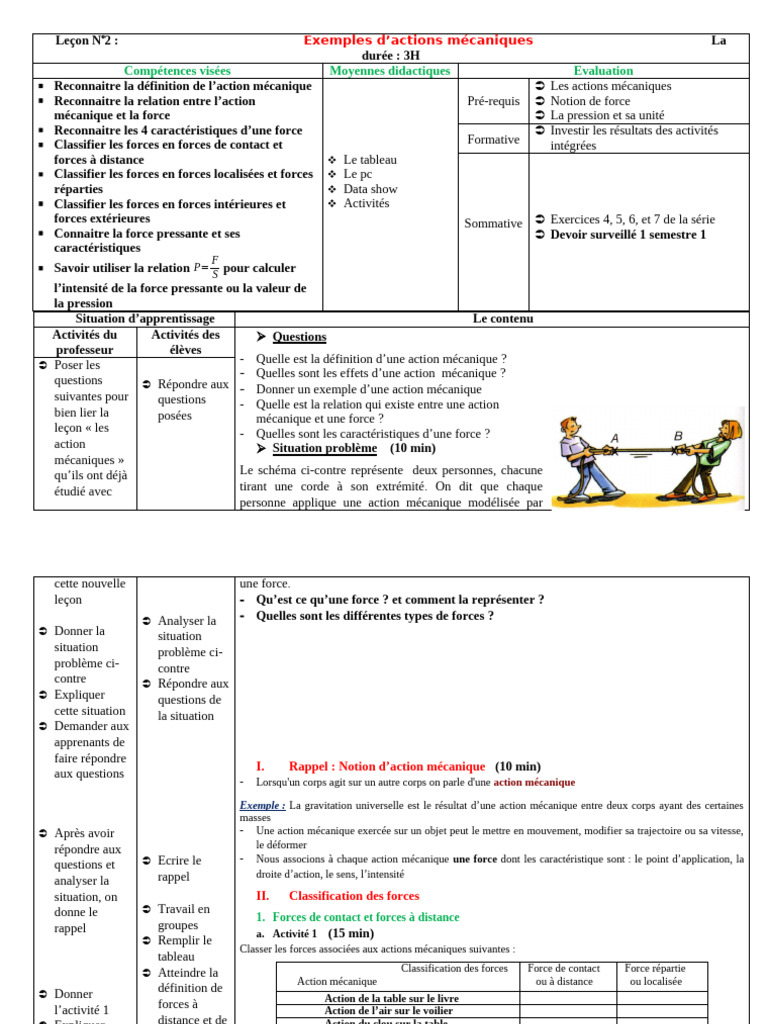 Actions mécaniques et forces : leçons clés | PDF | Pascal (Unité ...