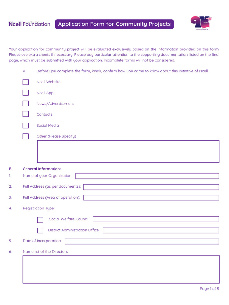 Community Project Application Form | PDF
