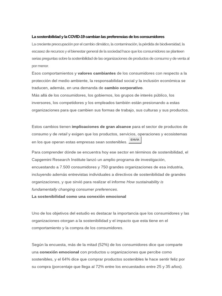 La Sostenibilidad y La COVID | PDF | Sustentabilidad | Los consumidores