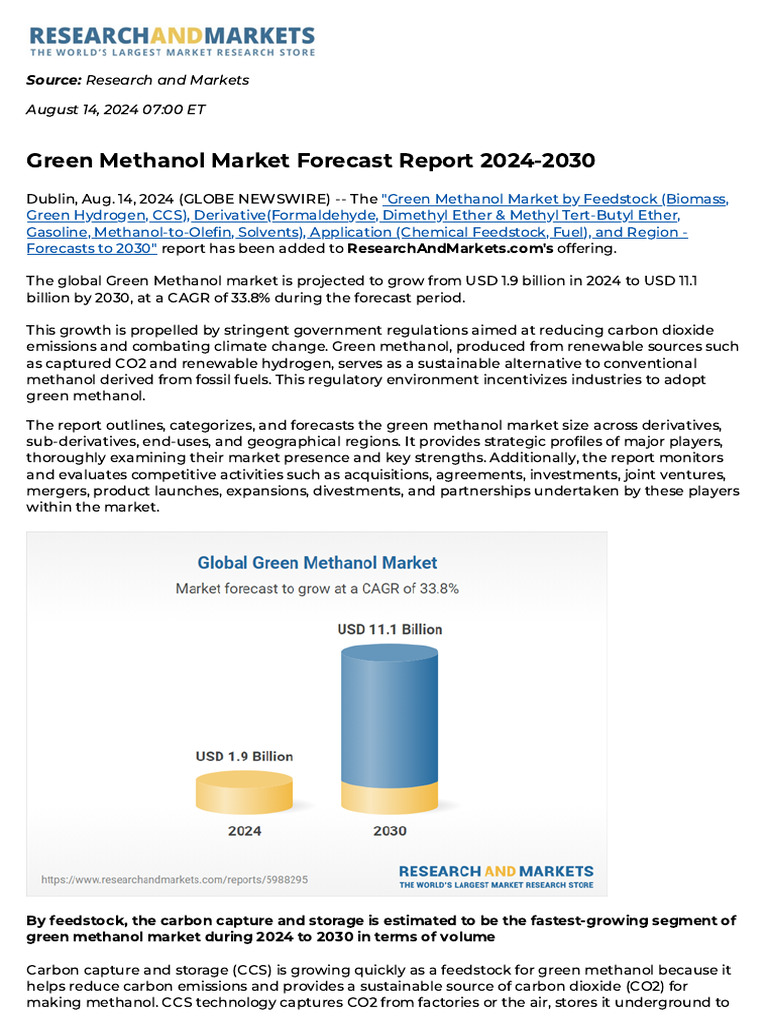 Green Methanol Market Forecast 2024-2030 | PDF | Carbon Capture And ...