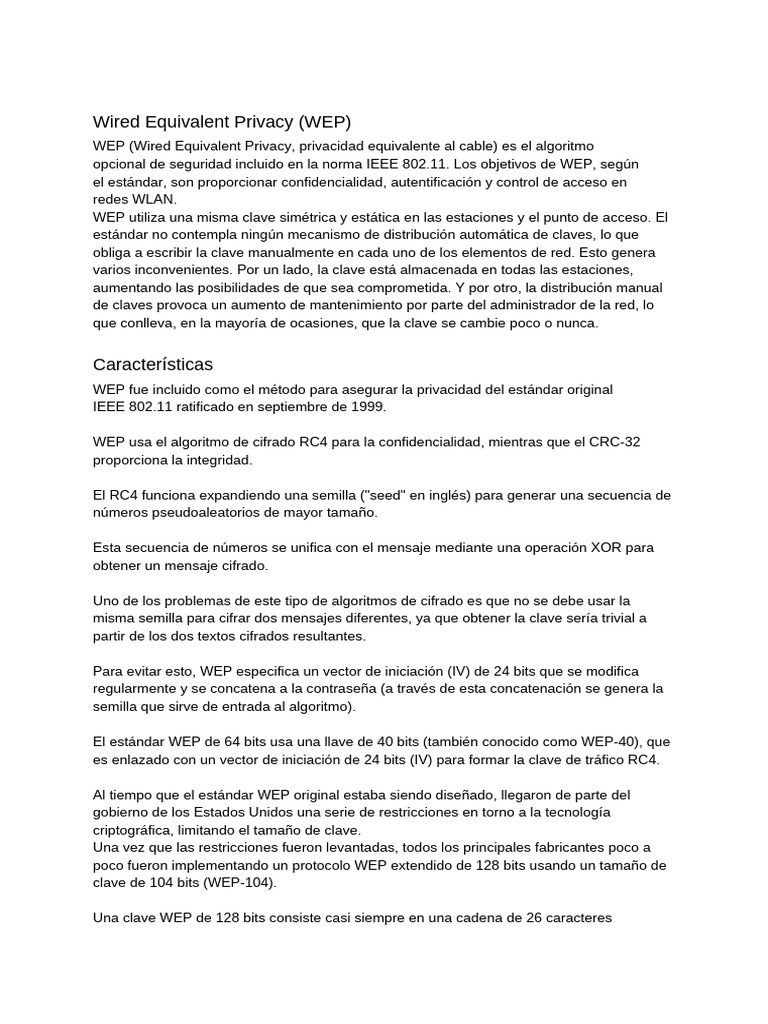 WEP Wired Equivalent Privacy | PDF | Ingeniería de seguridad | Secreto