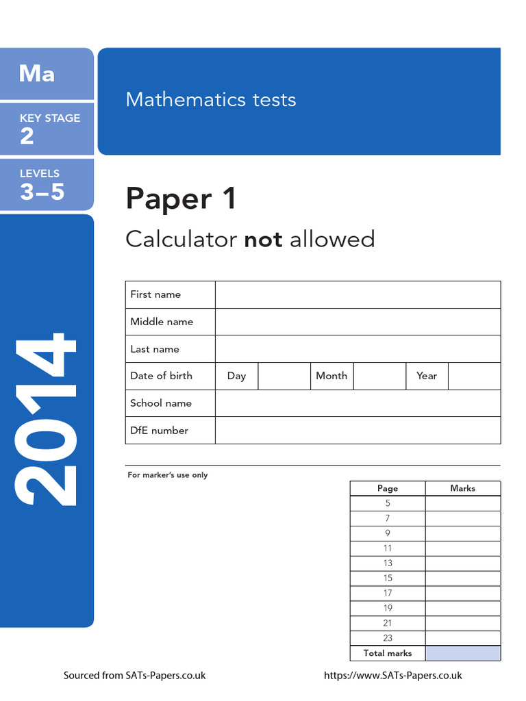 Ks2 Mathematics 2014 Test A | PDF | Copyright