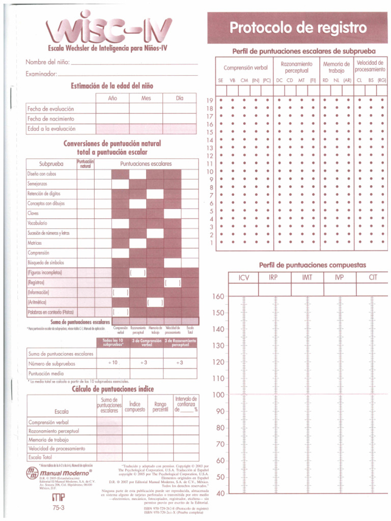 Protocolo de Respuesta - WISC-IV 2 | PDF