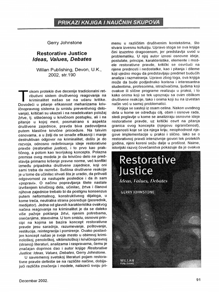 Gerry Johnstone Restorative Justice Ideas Values D | PDF
