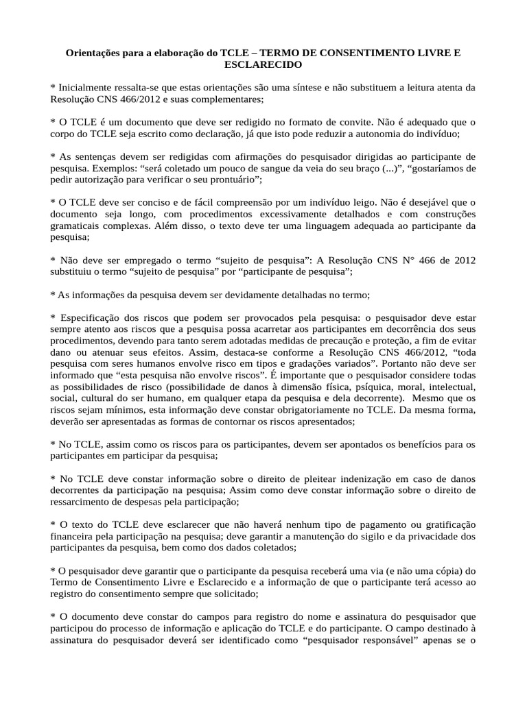 Guia para Elaboração do TCLE | PDF | Consentimento Livre e Esclarecido ...