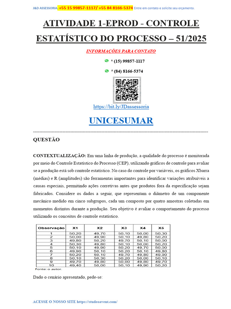 Controle Estatístico do Processo: Análise X e R | PDF