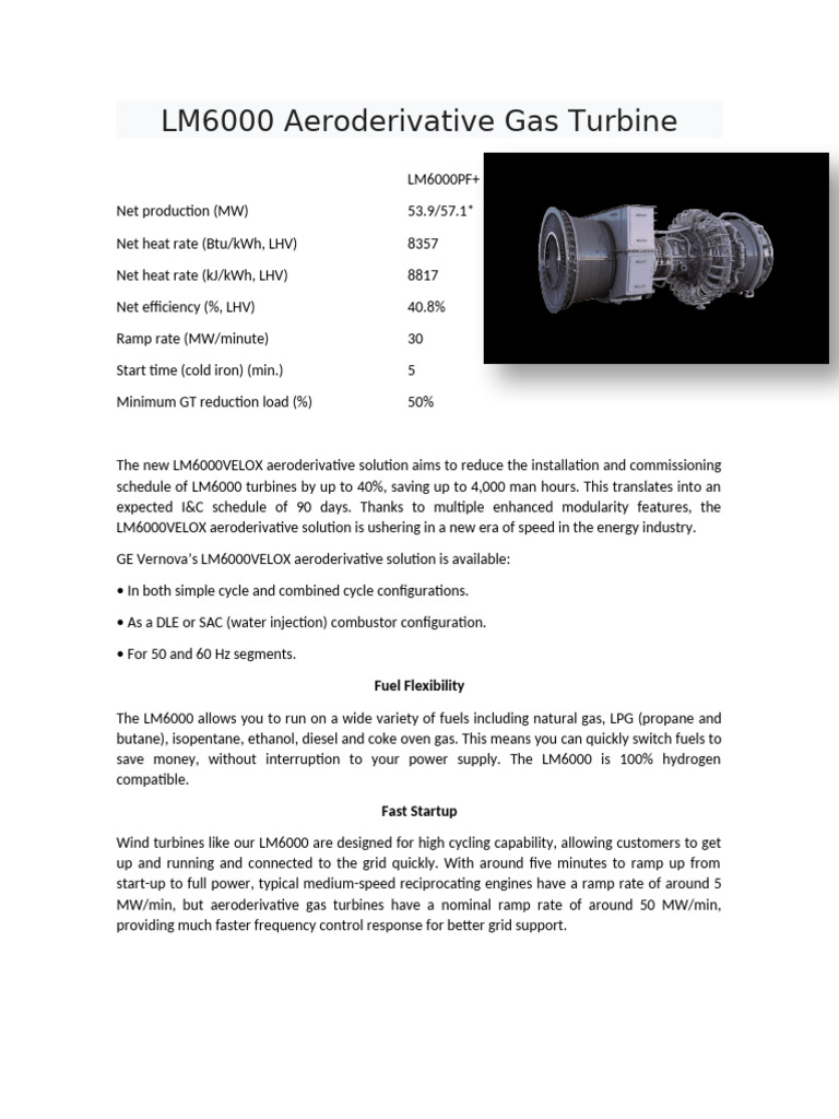 LM6000 Aeroderivative Gas Turbine | PDF | Gas Turbine | Diesel Engine
