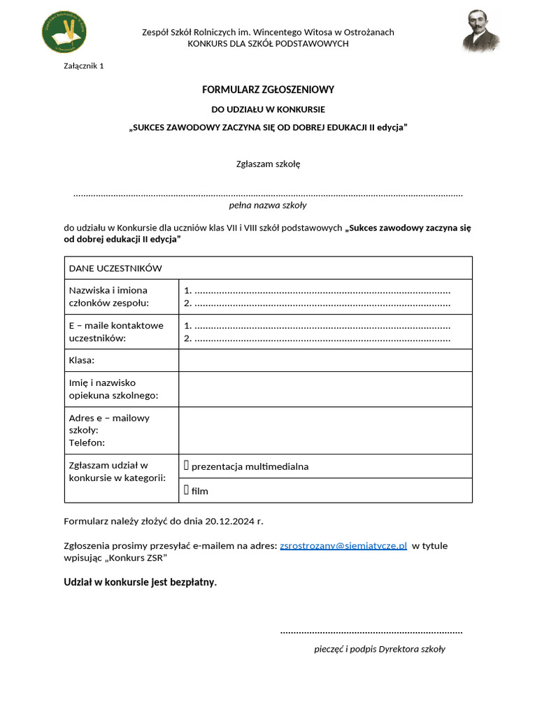 Zalacznik 1 Formularz Zgloszeniowy | PDF