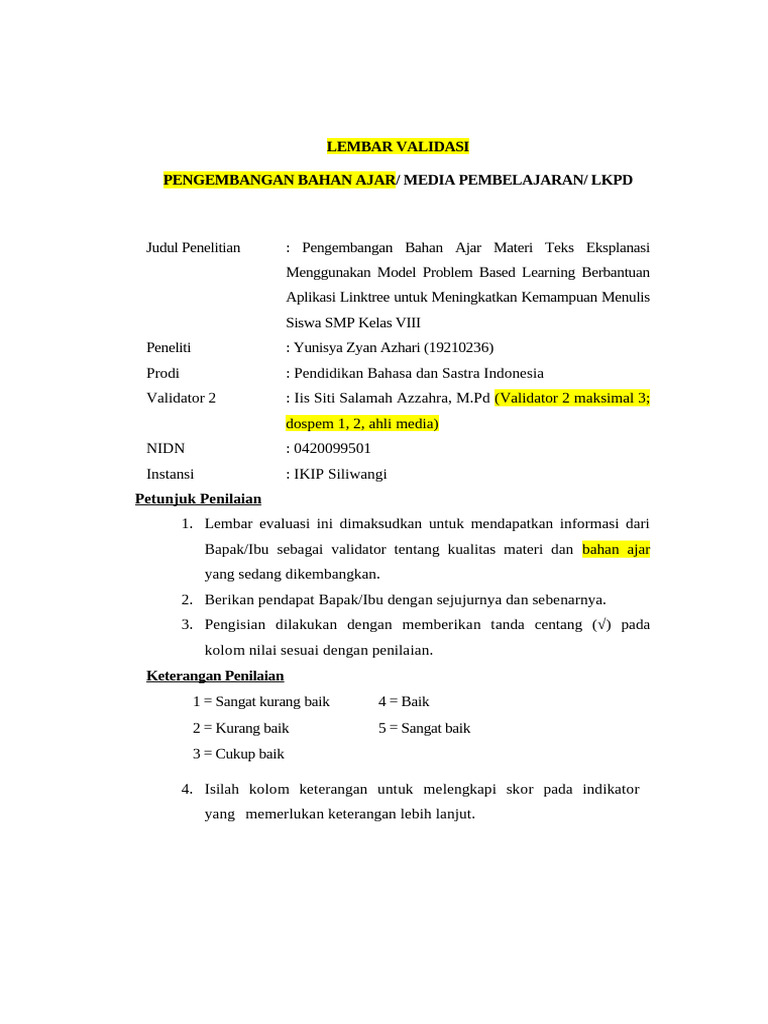 Pertemuan 10 Membuat Lembar Validasi | PDF