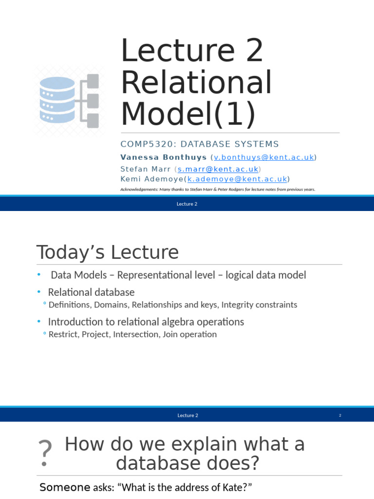 COMP5320 2025 Wk1 L2 RelationalModel 1 - Tagged | PDF | Relational Database | Relational Model
