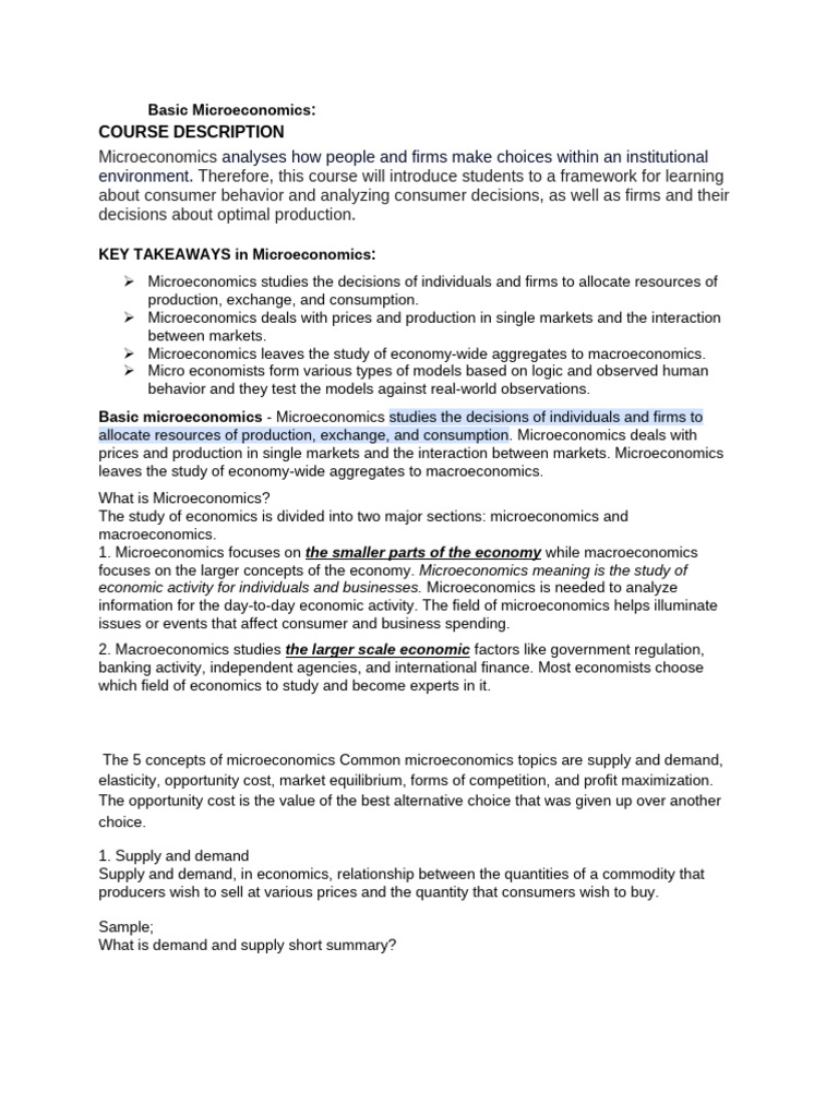 Basic Microeconomics Lesson | PDF | Microeconomics | Demand