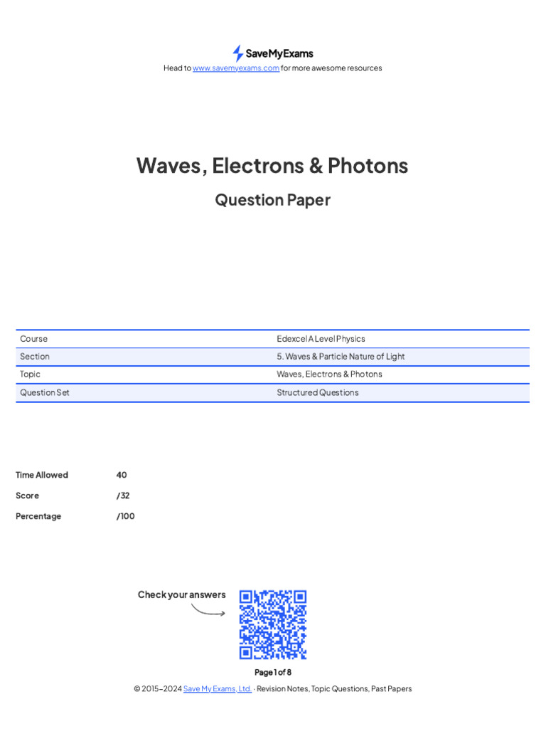 Waves, Electrons & Photons Structured | PDF | Diffraction | Electron