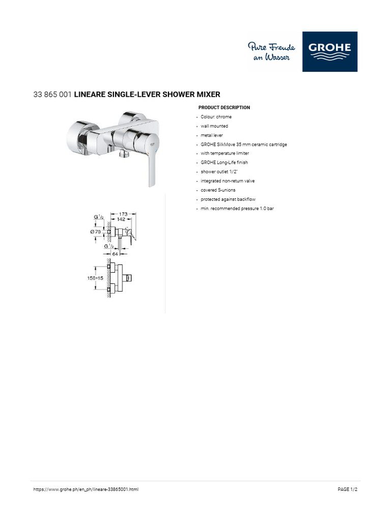 GROHE Specification Sheet 33865001 | PDF