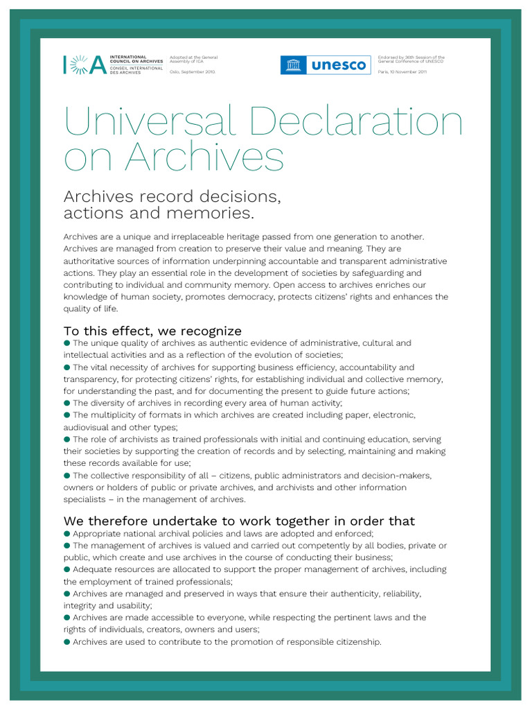 Universal Declaration on Archives 2010 | PDF | Archive | Archivist