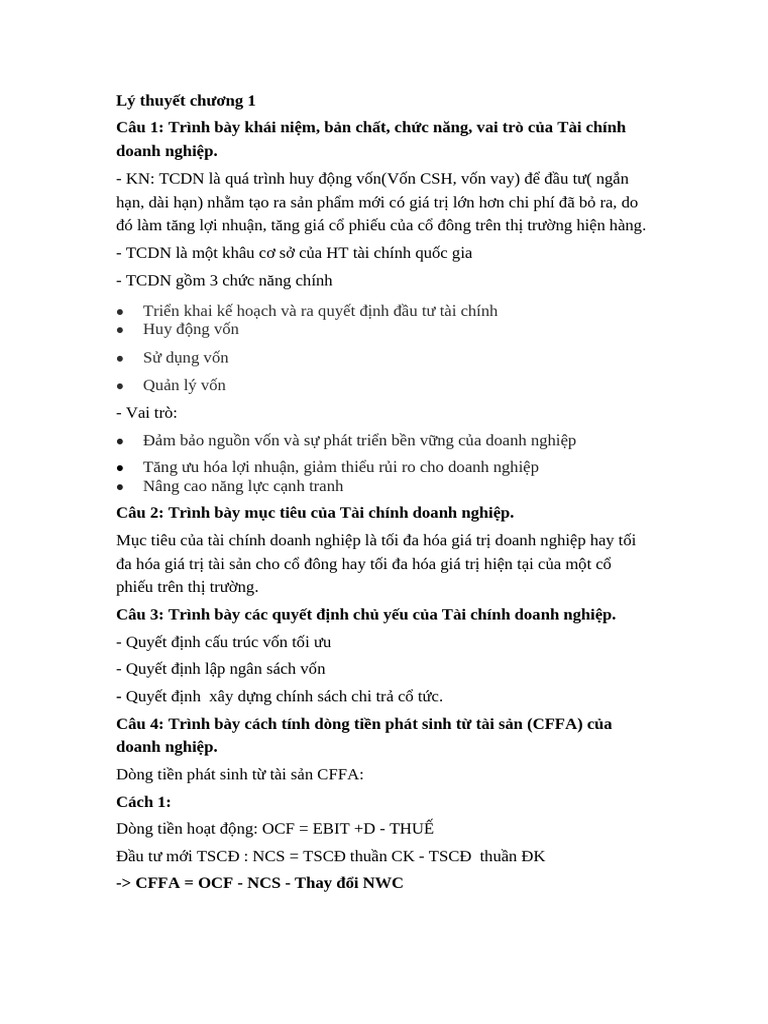 Lý Thuyết Chương 1 TCDN | PDF