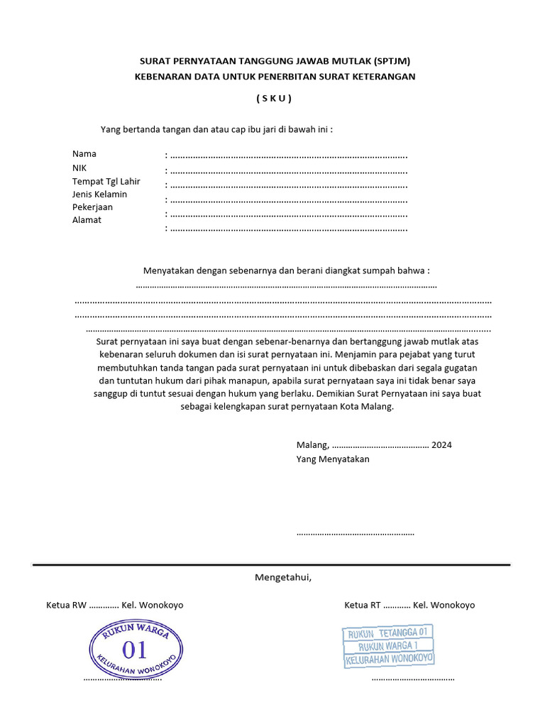 Surat Pernyataan Tanggung Jawab Mutlak PDF | PDF