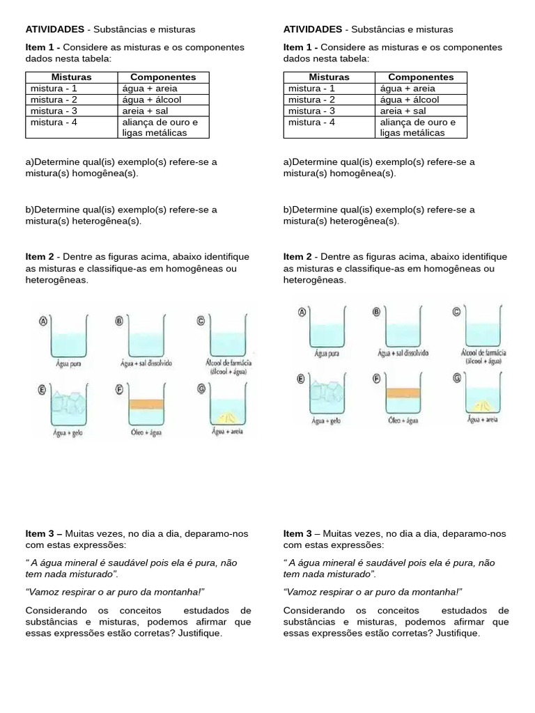 6 Ano - Substâncias e Misturas - 2 ° Bimestre | PDF