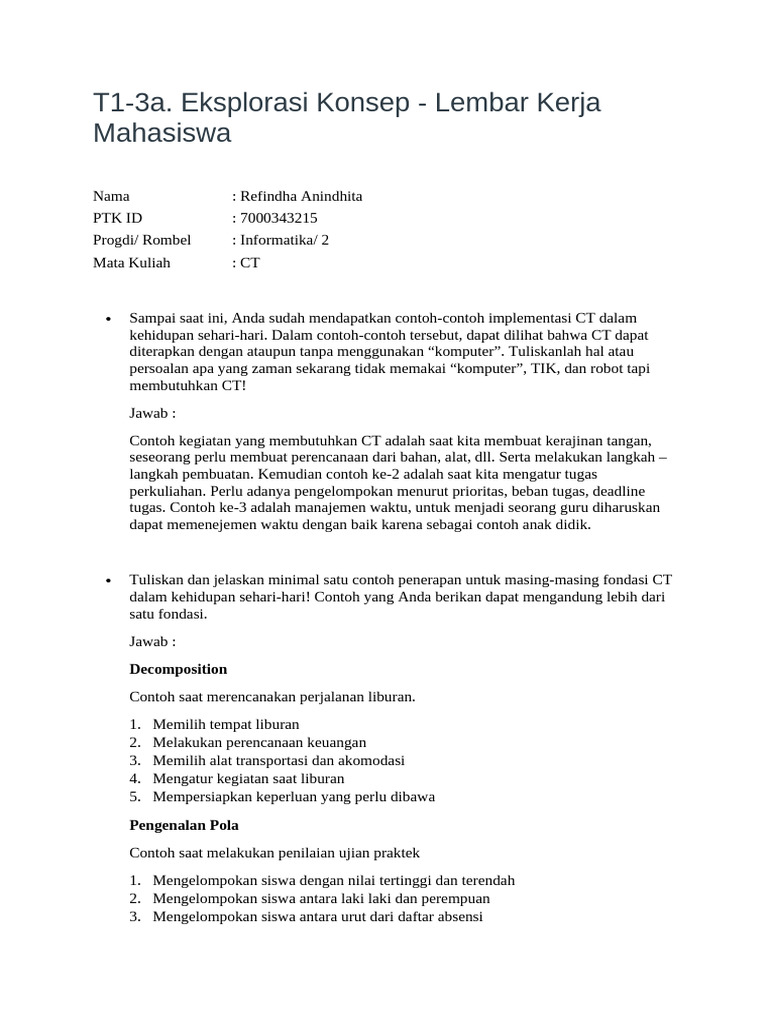 T1-3a. Eksplorasi Konsep - Refindha Anindhita - Informatika 2 - CT | PDF