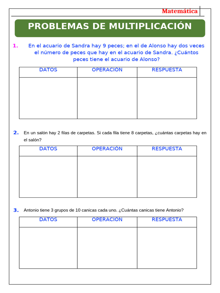 Problemas de multiplicación para niños | PDF