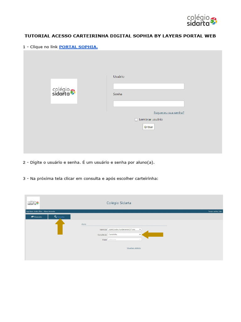 Tutorial Acesso Carteirinha Digital Sophia Portal Web | PDF