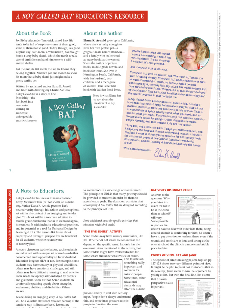 A Boy Called Bat: Educator's Resource | PDF | Autism | Senses
