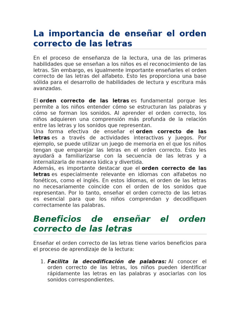 Importancia del Orden Alfabético en Niños | PDF | Aprendizaje | Enseñando